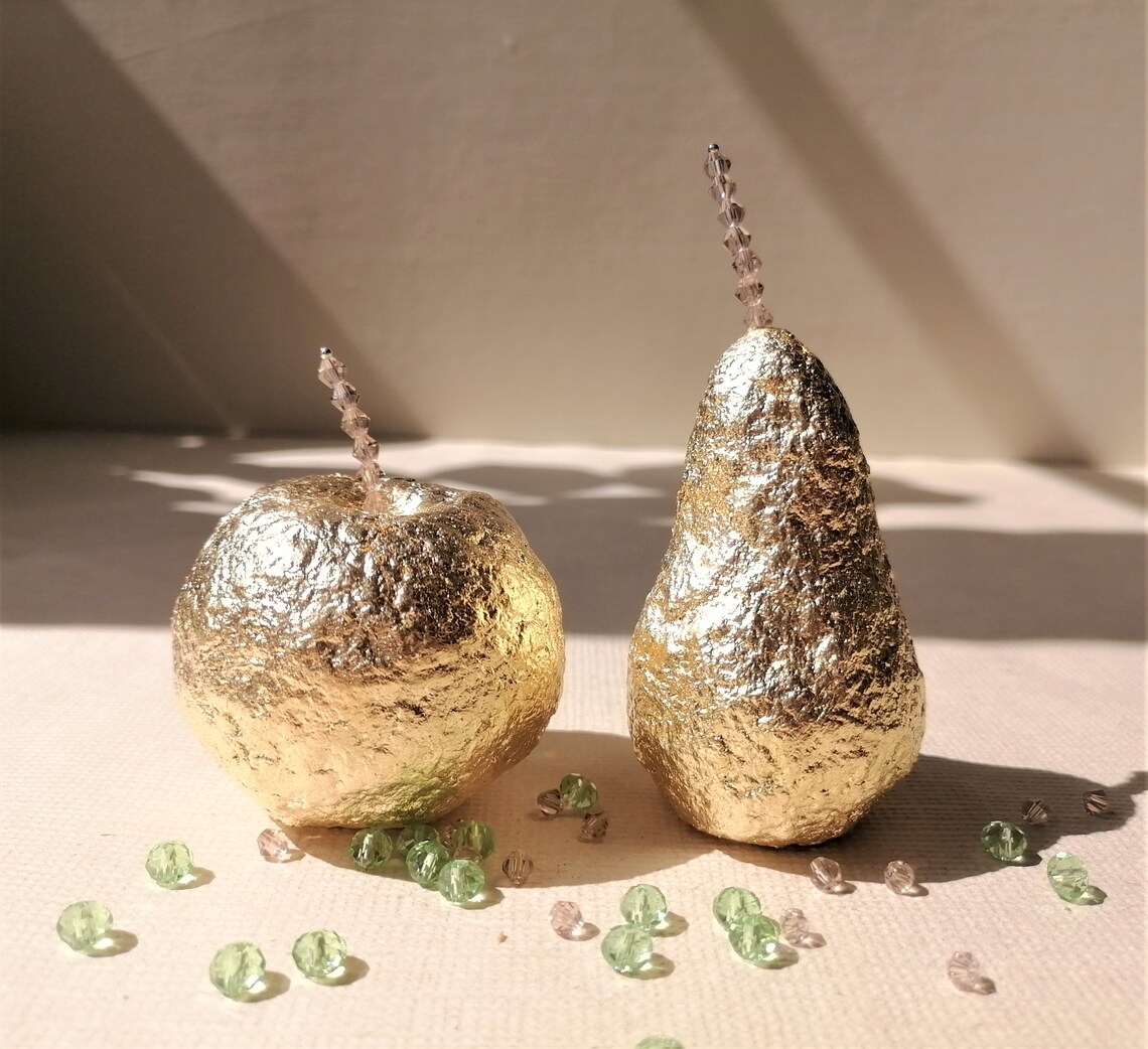 Decorative Paper Mache Apples and Pears With Crystal Stalks. Christmas ...