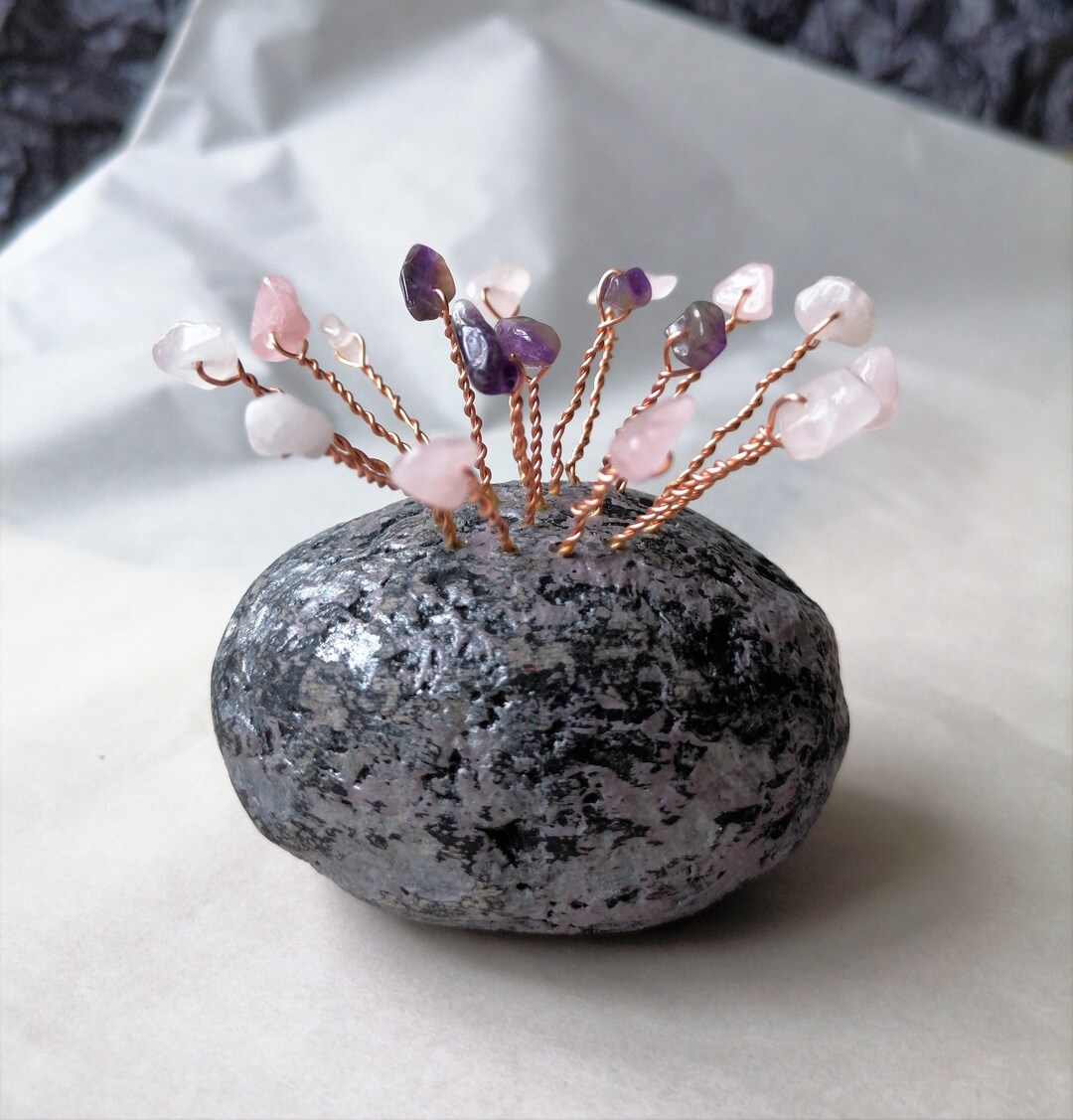 Paper Mache Stone Bloom: Quartz & Amethyst Abstract Flower - Etsy