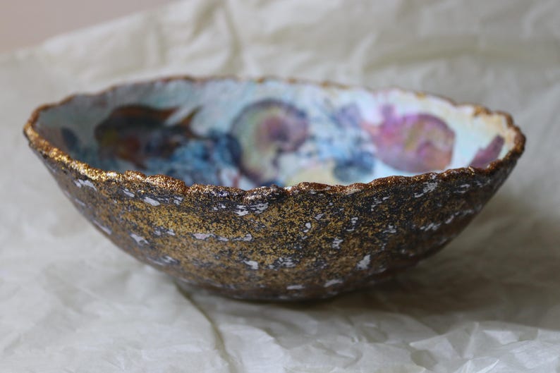 Paper Mache Bowl With Fish, Jellyfish, Shells. Decorative Recycled ...