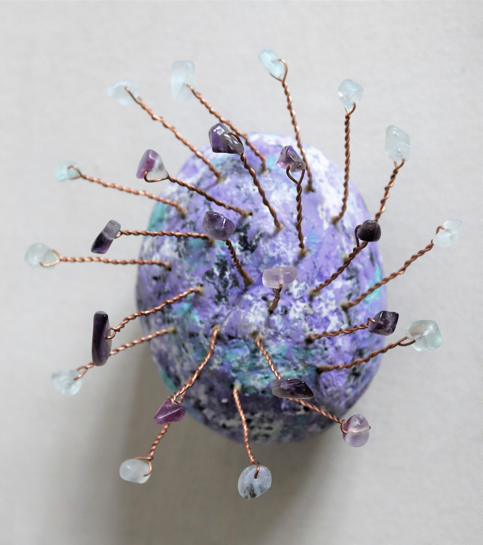 Purple Flowering Paper Mache Stone With Colored Purple and Green ...