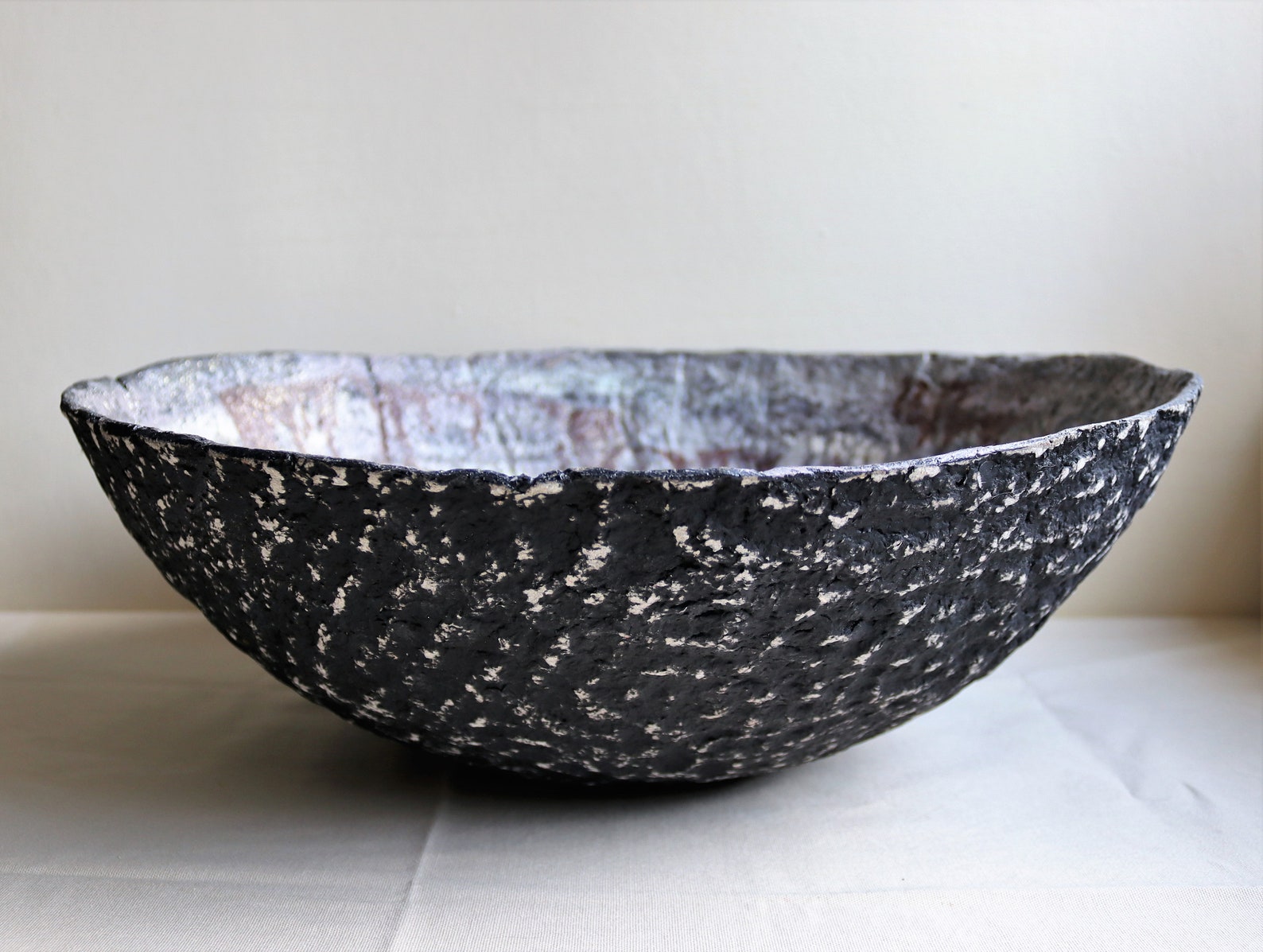 Large Paper Mache Abstract Painted Bowl. Recycled Papier Pulp Vessel ...
