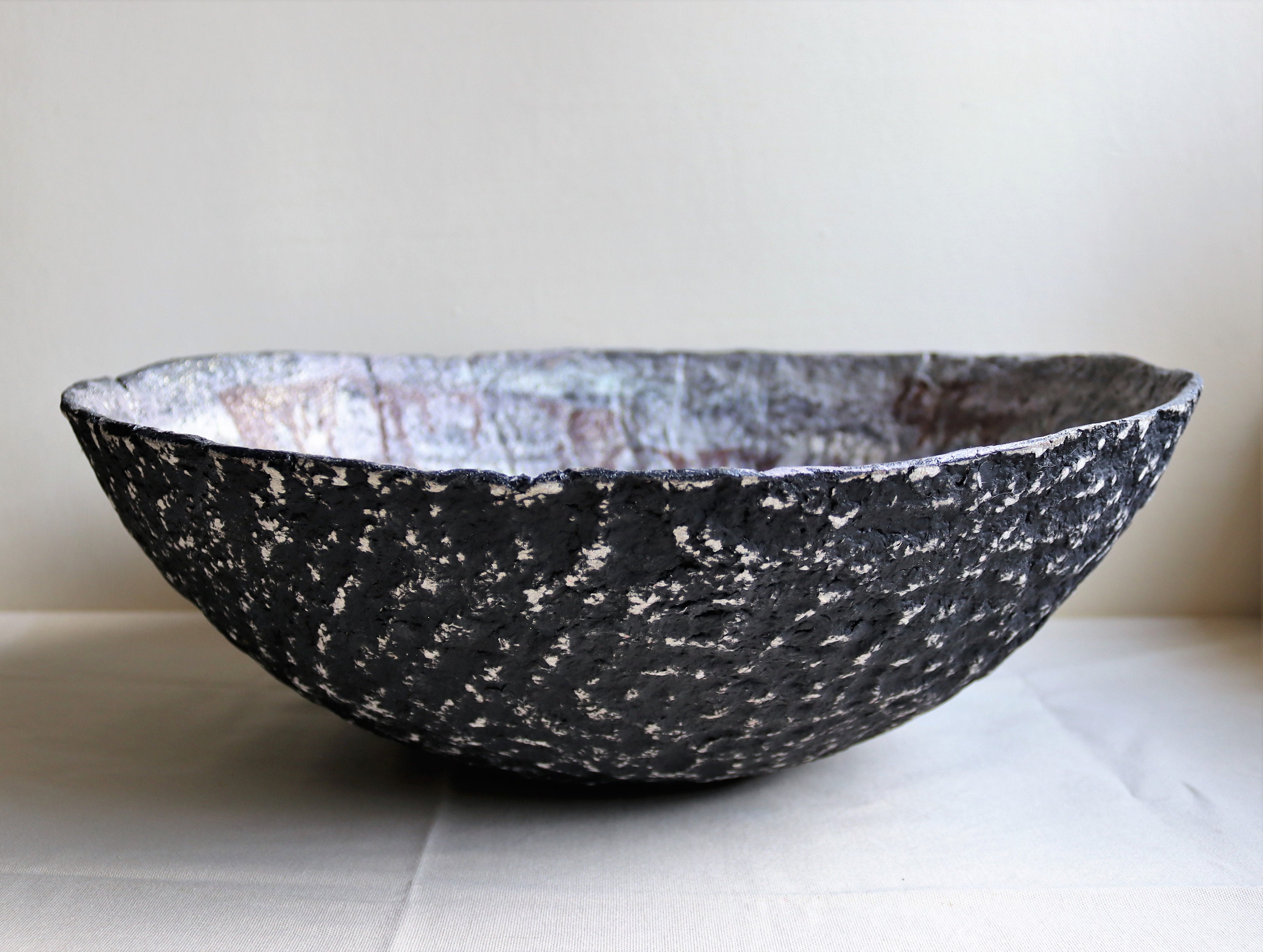 Large Paper Mache Abstract Painted Bowl. Recycled Papier Pulp Vessel ...