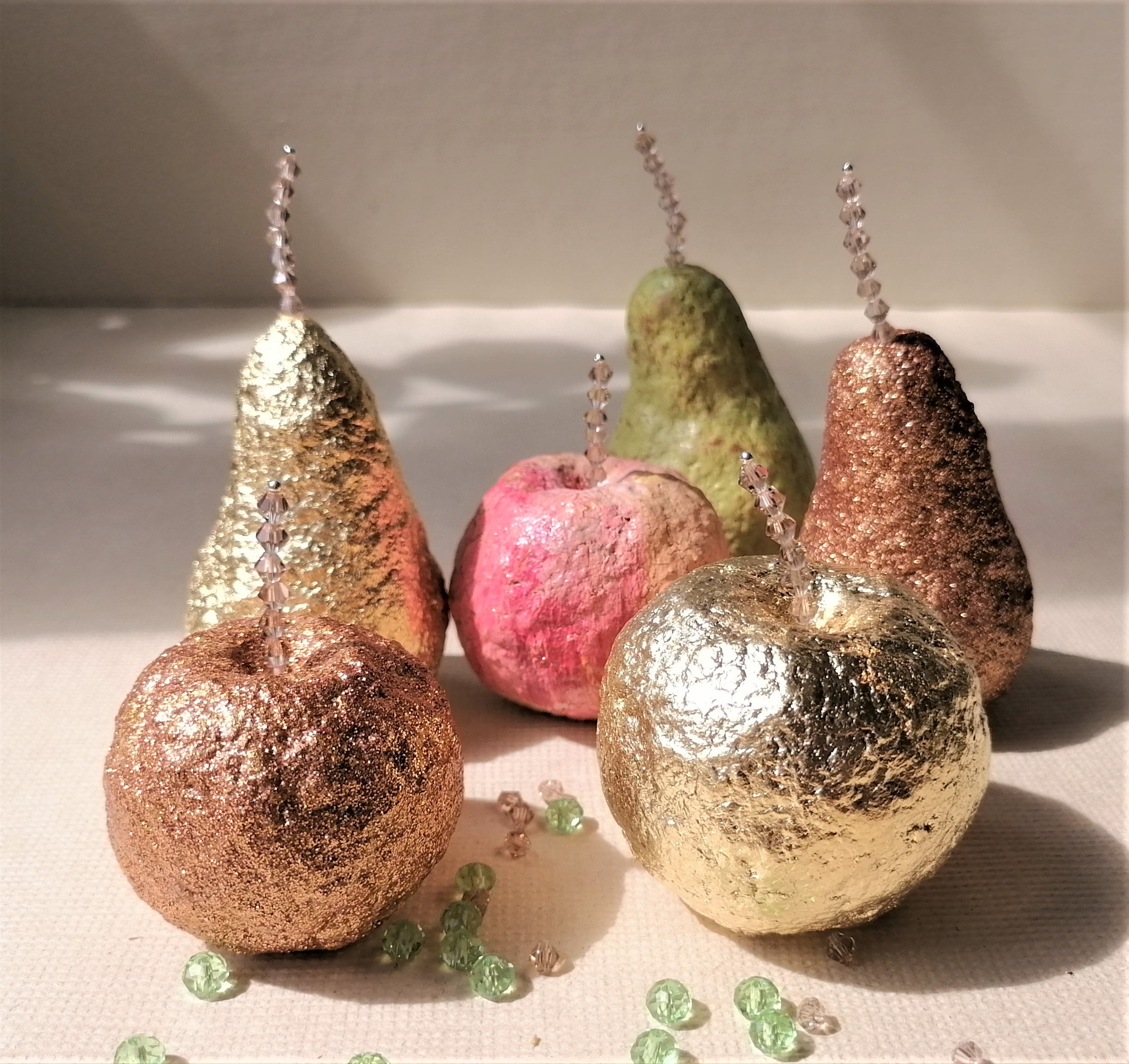 Decorative Paper Mache Apples and Pears With Crystal Stalks. Christmas ...