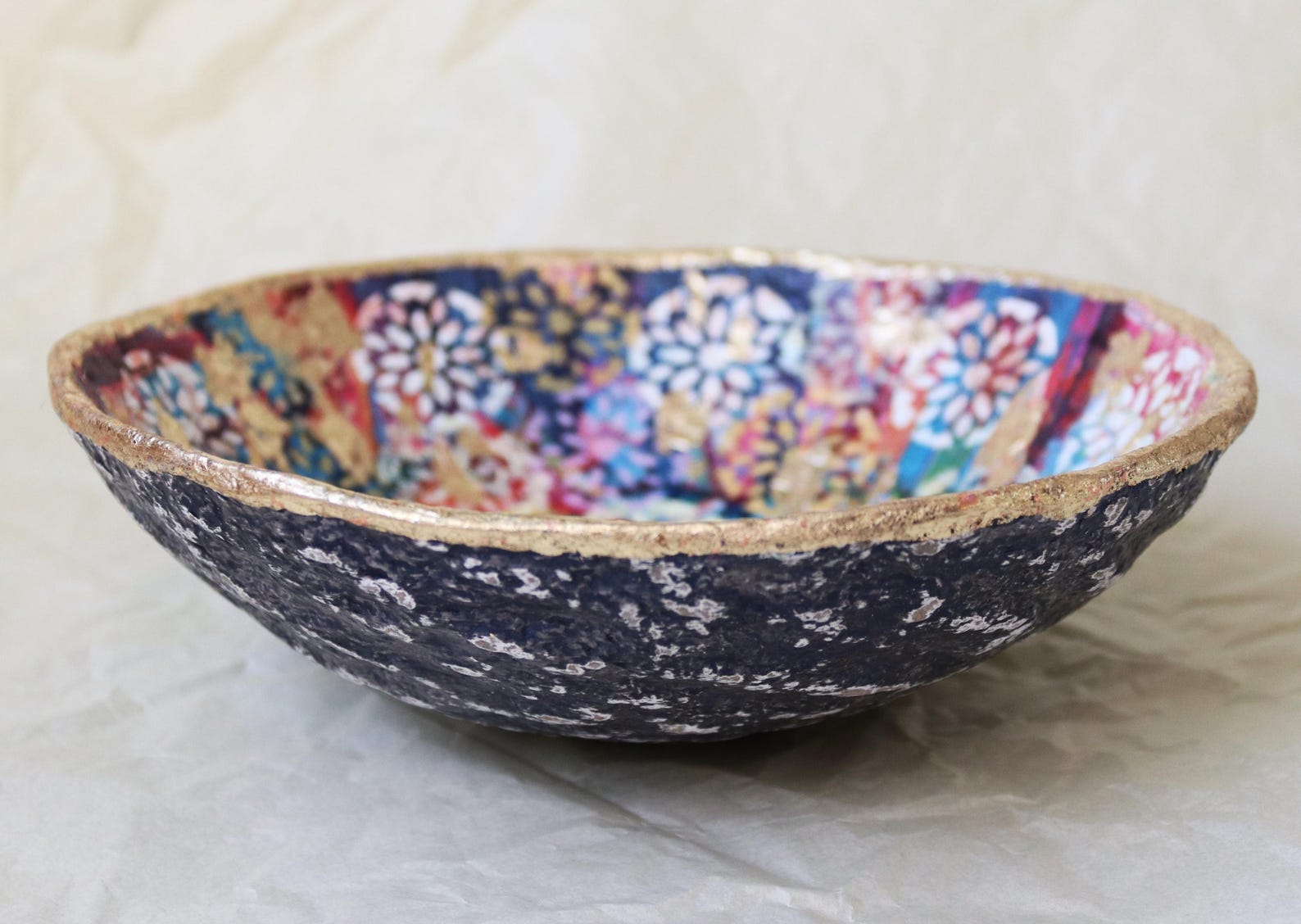 Floral Paper Mache Bowl: Autumn Colors, Gold Flecks Decor - Etsy