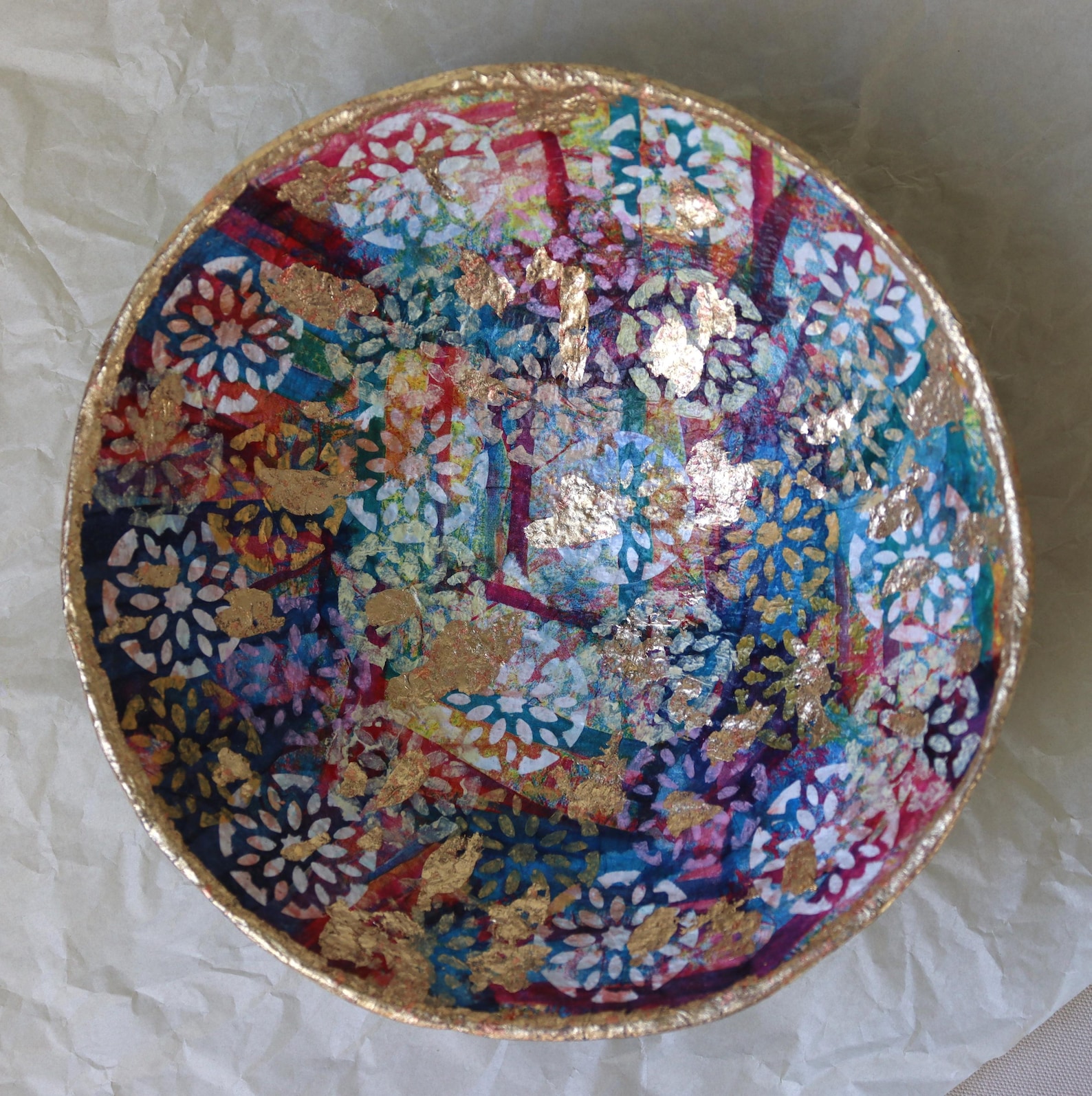 Floral Paper Mache Bowl: Autumn Colors, Gold Flecks Decor - Etsy