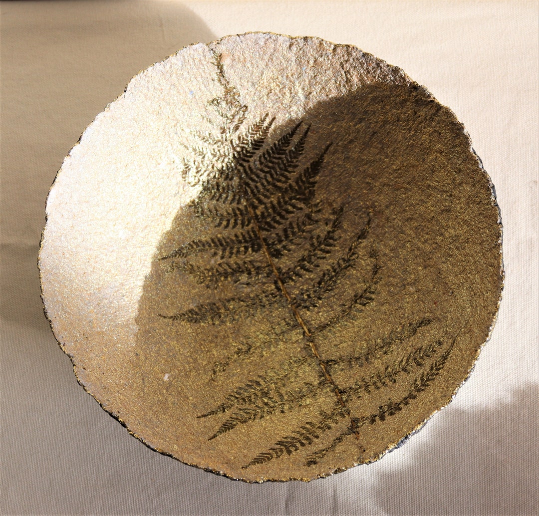 Golden Paper Mache Bowl With Fern. Decorative Recycled Papier - Etsy