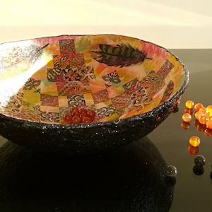 Native American Style Paper Mache Bowl With Feather and Ornaments ...