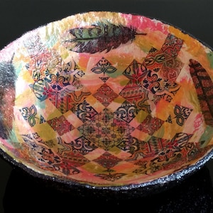 Native American Style Paper Mache Bowl With Feather and Ornaments ...