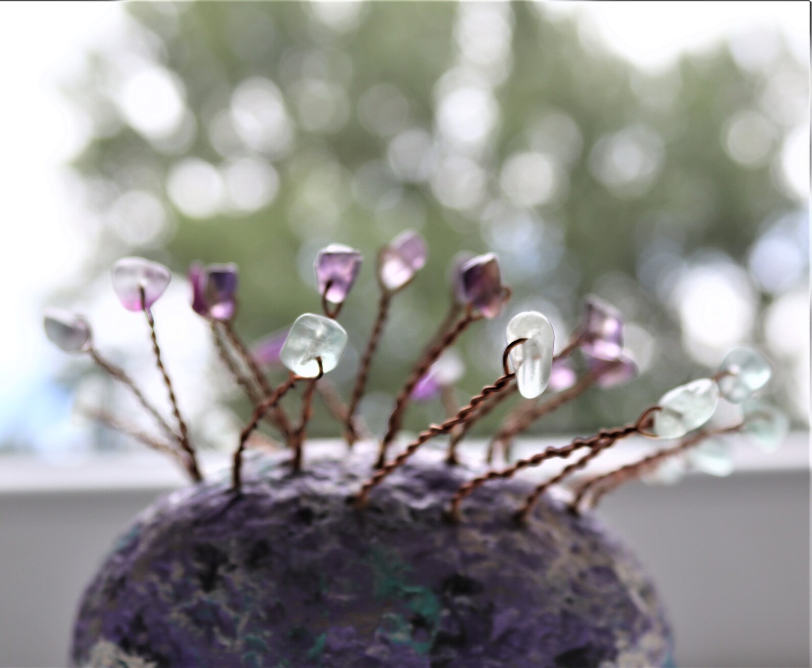 Purple Flowering Paper Mache Stone With Colored Purple and Green ...