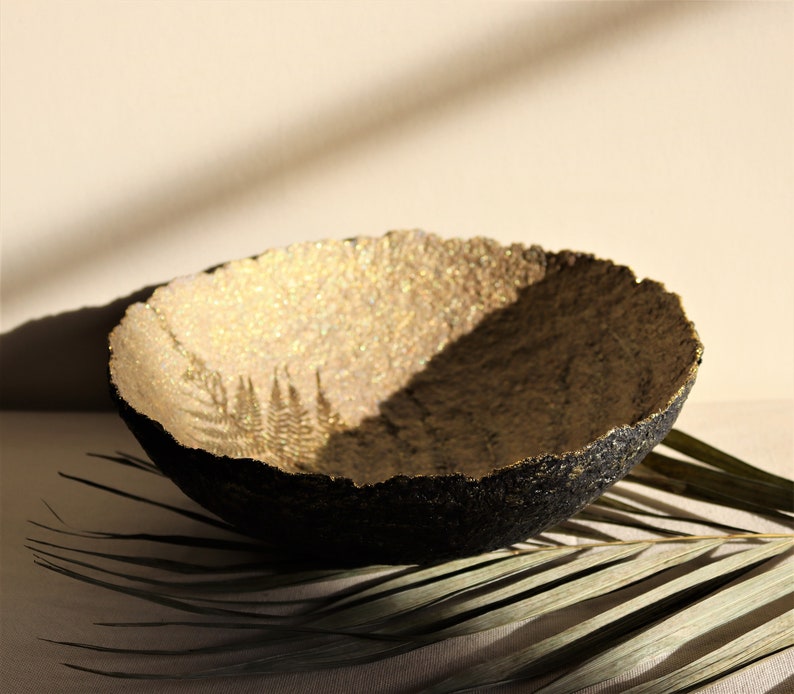 Golden Paper Mache Bowl With Fern. Decorative Recycled Papier - Etsy