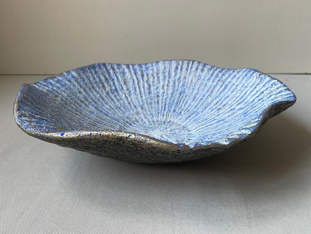 Light Blue Wavy Paper Mache Bowl With Golden Touch. Recycled Papier ...