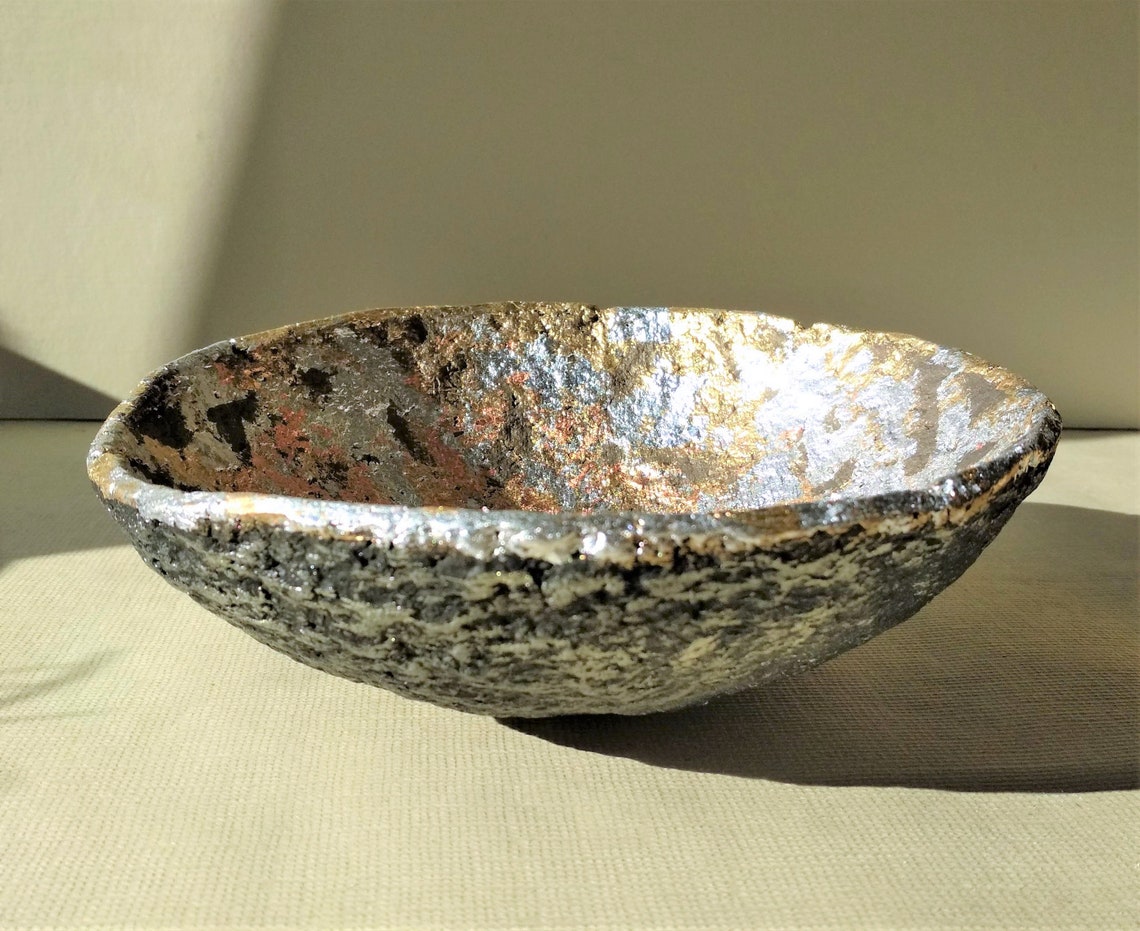 Paper Pulp Vessel With Gold and Silver Foil. Unique Papier Mache ...