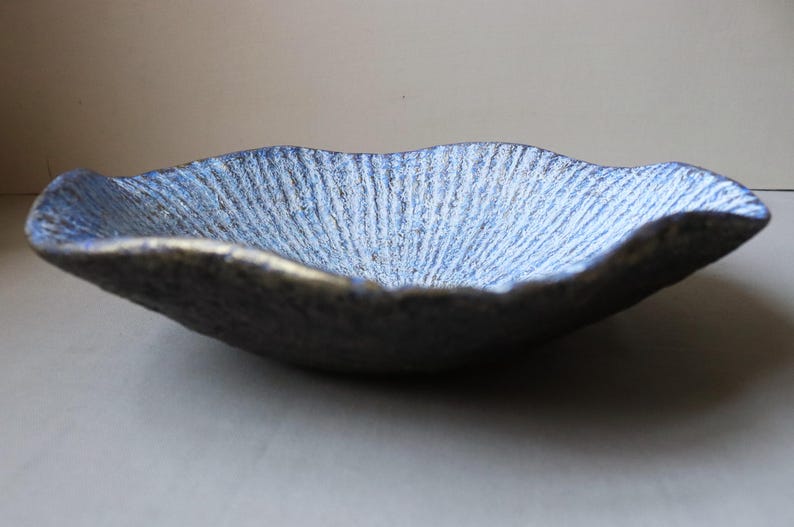 Light Blue Wavy Paper Mache Bowl With Golden Touch. Recycled Papier ...