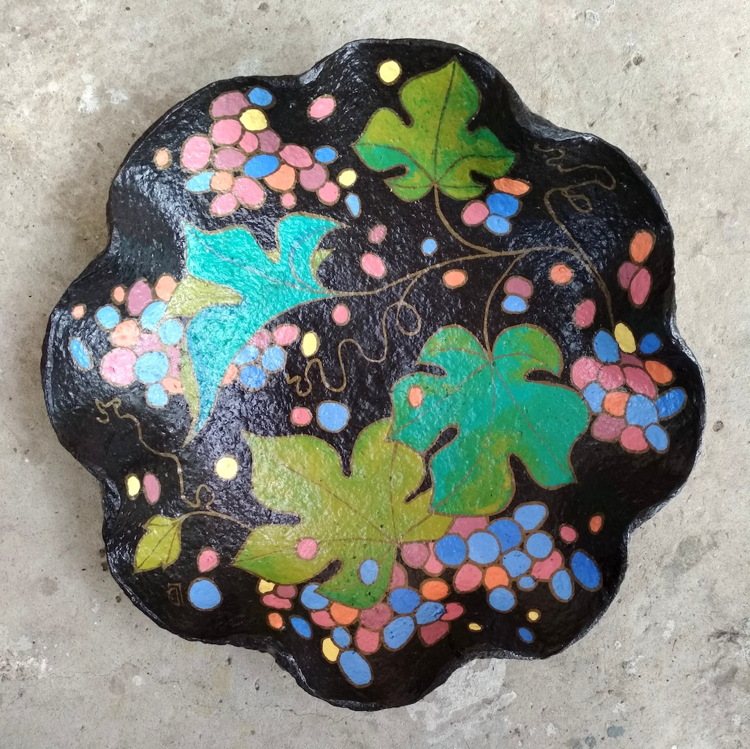 Large Paper Mache Bowl With Handpainted Grape. Recycled Papier ...
