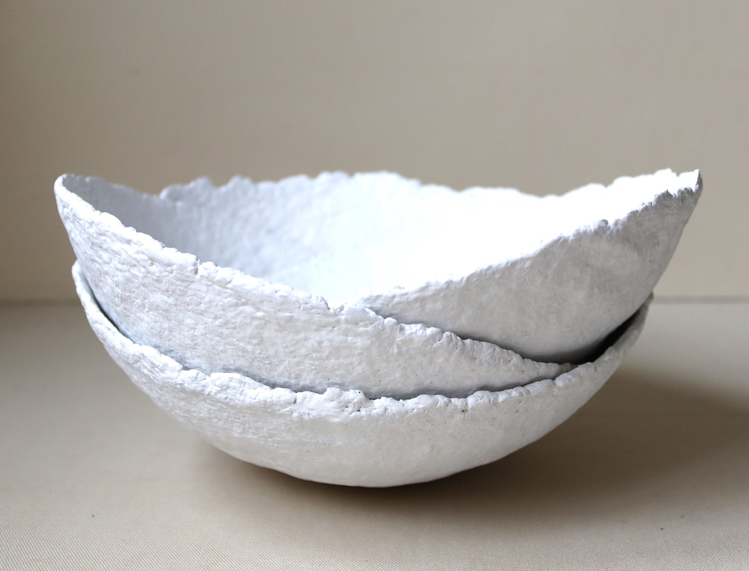 Set of Three White Paper Mache Bowls. Decorative Recycled Paper White ...