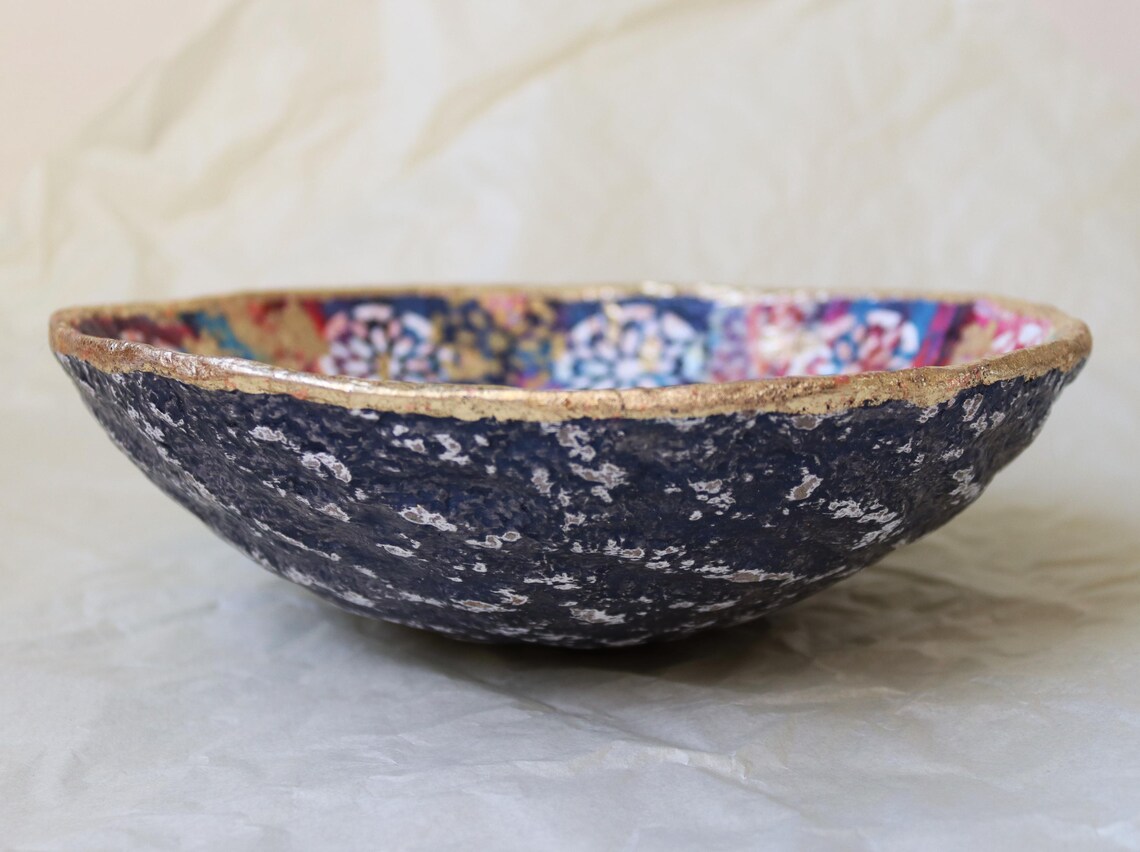 Floral Paper Mache Bowl: Autumn Colors, Gold Flecks Decor - Etsy