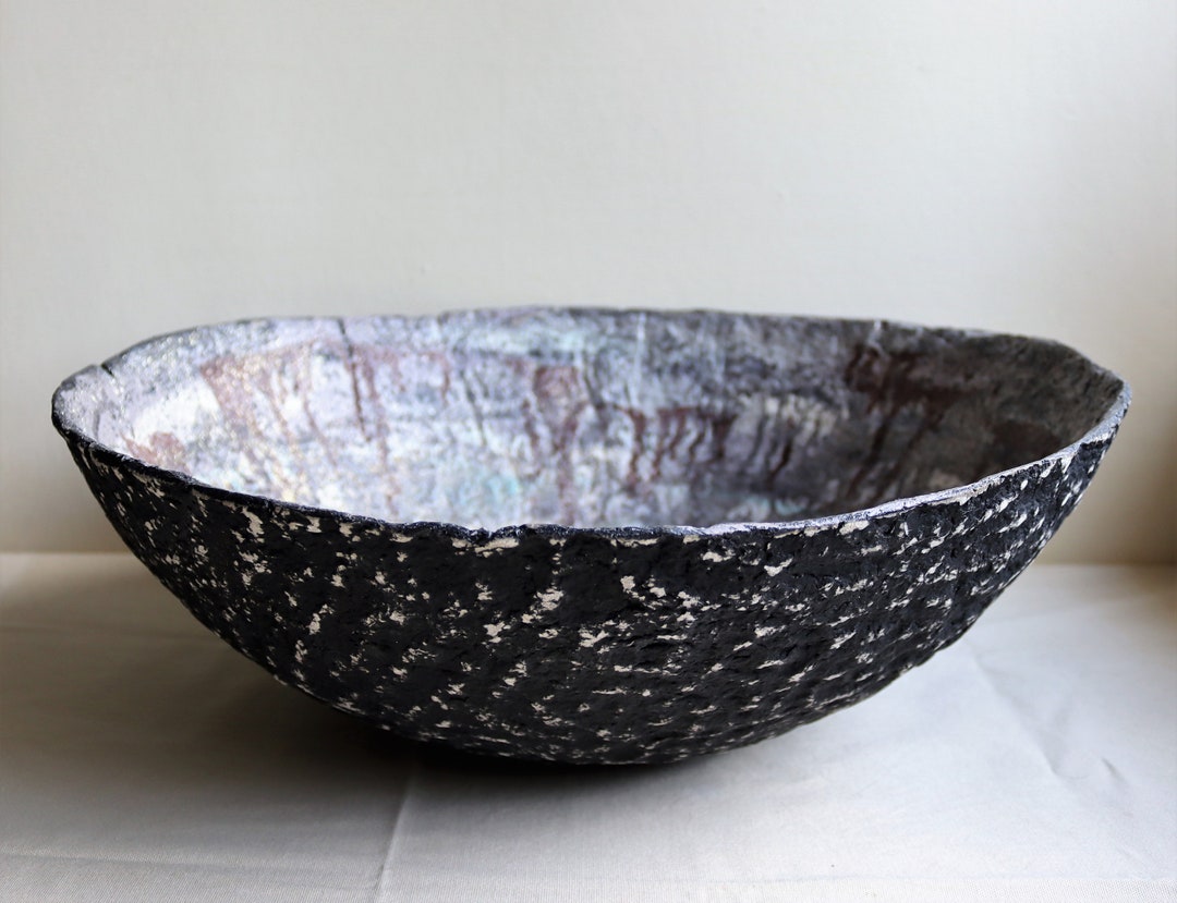 Large Paper Mache Abstract Painted Bowl. Recycled Papier Pulp Vessel ...