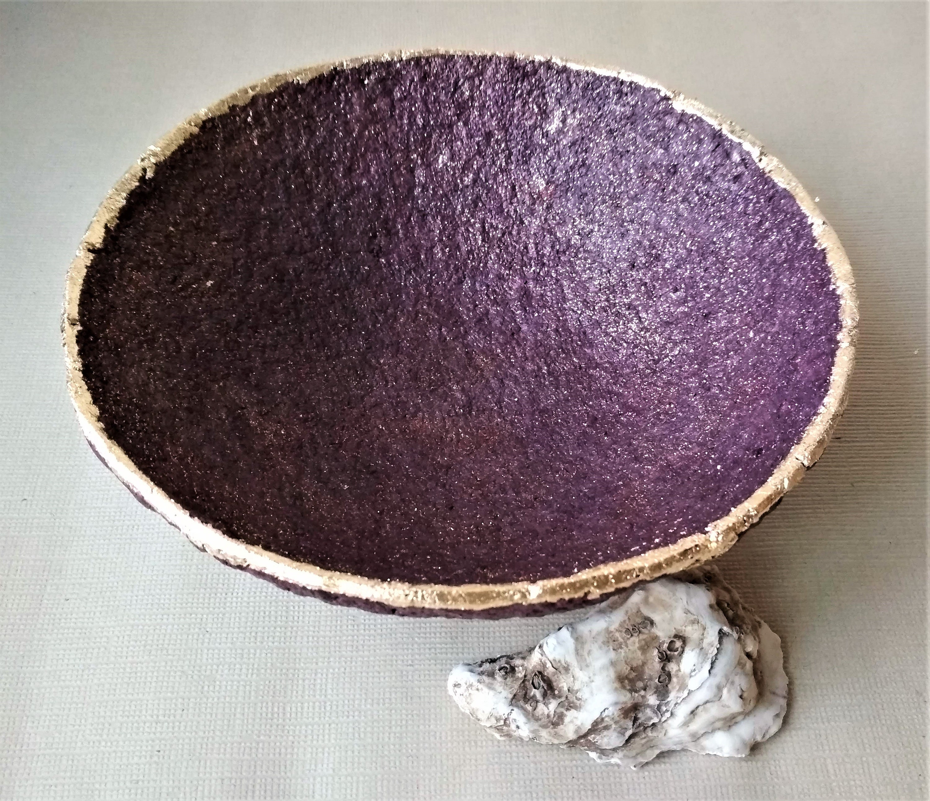 Purple Papier Mache Bowl With Gold Glitter and Gold Rim. Recycled Paper ...