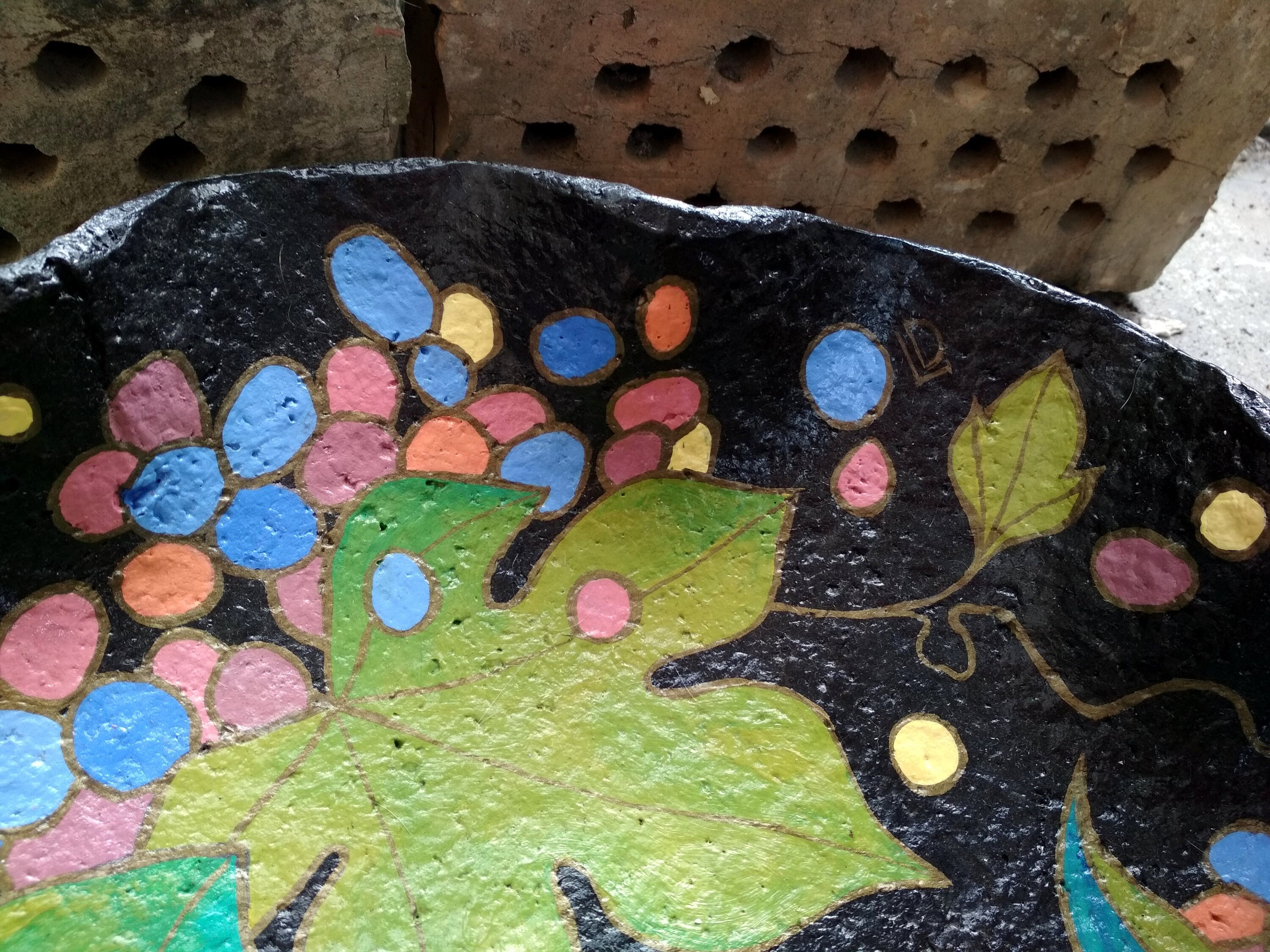 Large Paper Mache Bowl With Handpainted Grape. Recycled Papier ...