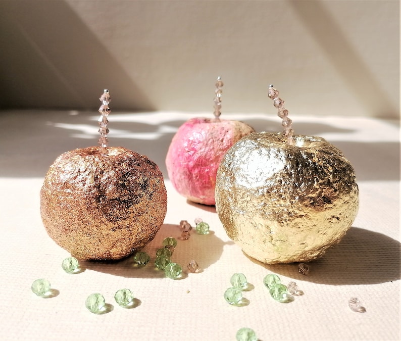 Decorative Paper Mache Apples and Pears With Crystal Stalks. Christmas ...