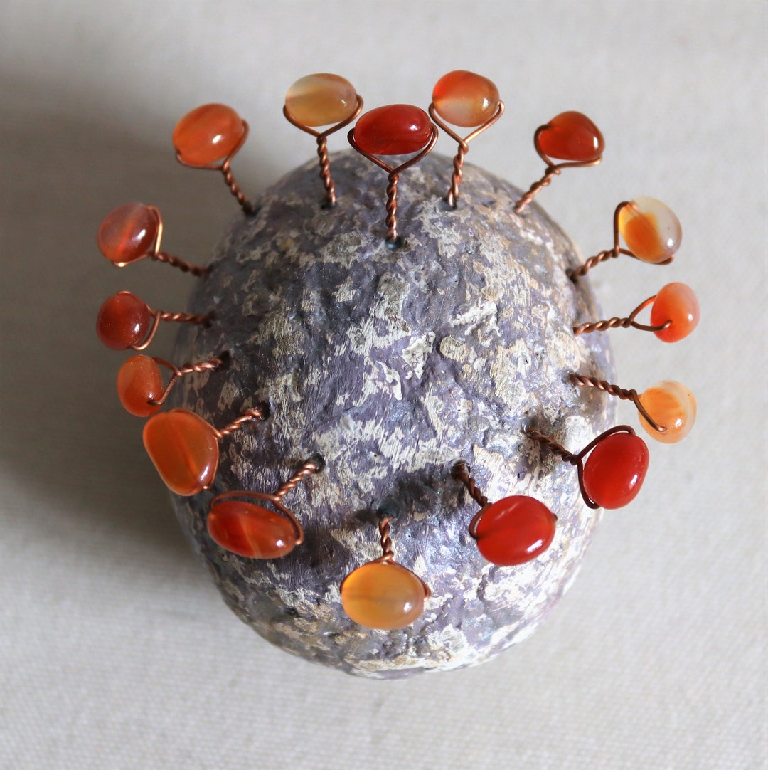 Decorative Gray Paper Mache Stone With a Heart of Orange Carnelian ...