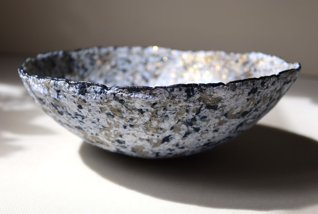 Paper Mache Bowl Gray Granite Color With Gold Sparkles. Decorative ...