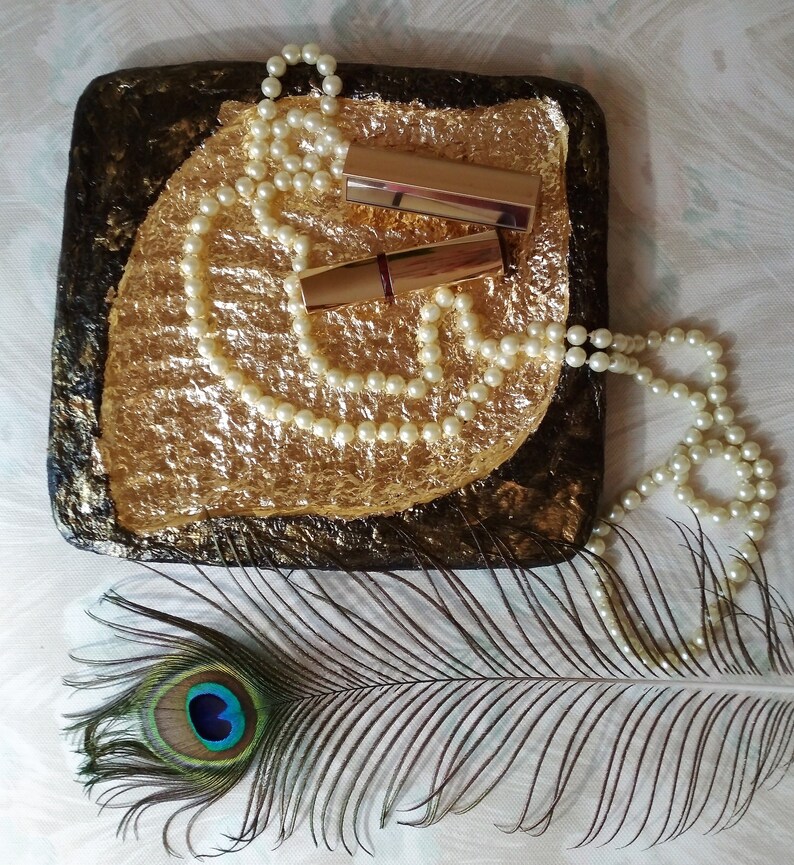 Handcrafted Paper Mache Plate With Gold Leaf Pattern Unique Valentines ...