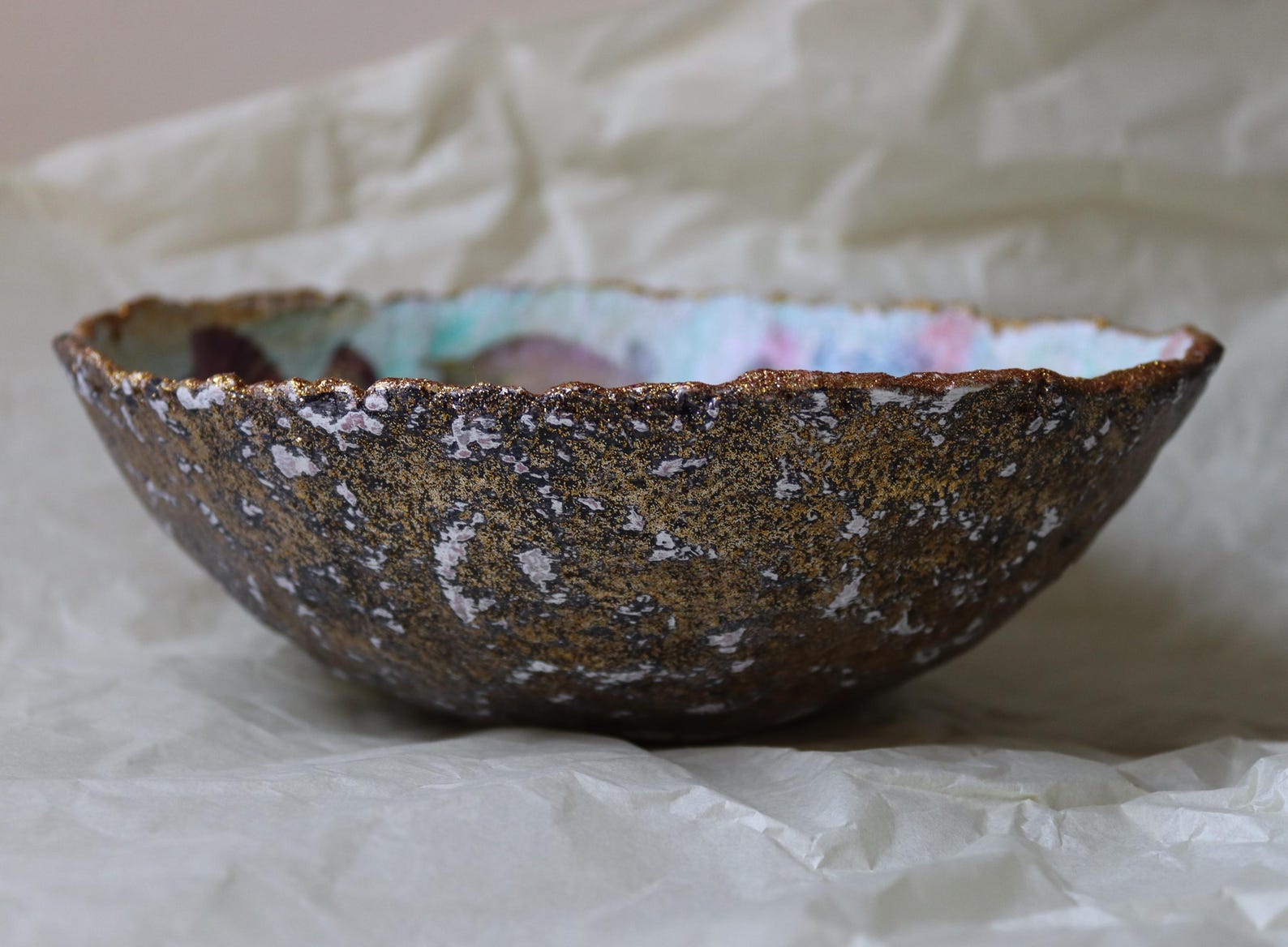Paper Mache Bowl With Fish, Jellyfish, Shells. Decorative Recycled ...