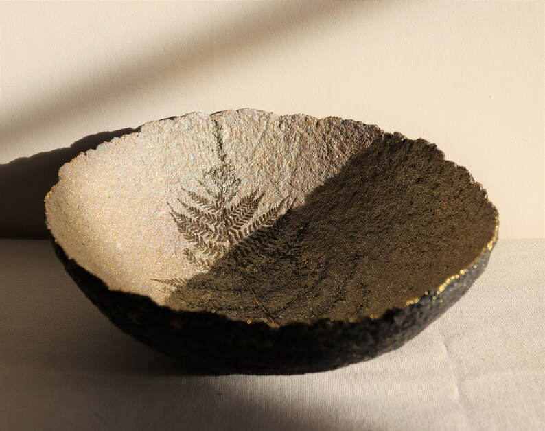 Golden Paper Mache Bowl With Fern. Decorative Recycled Papier - Etsy