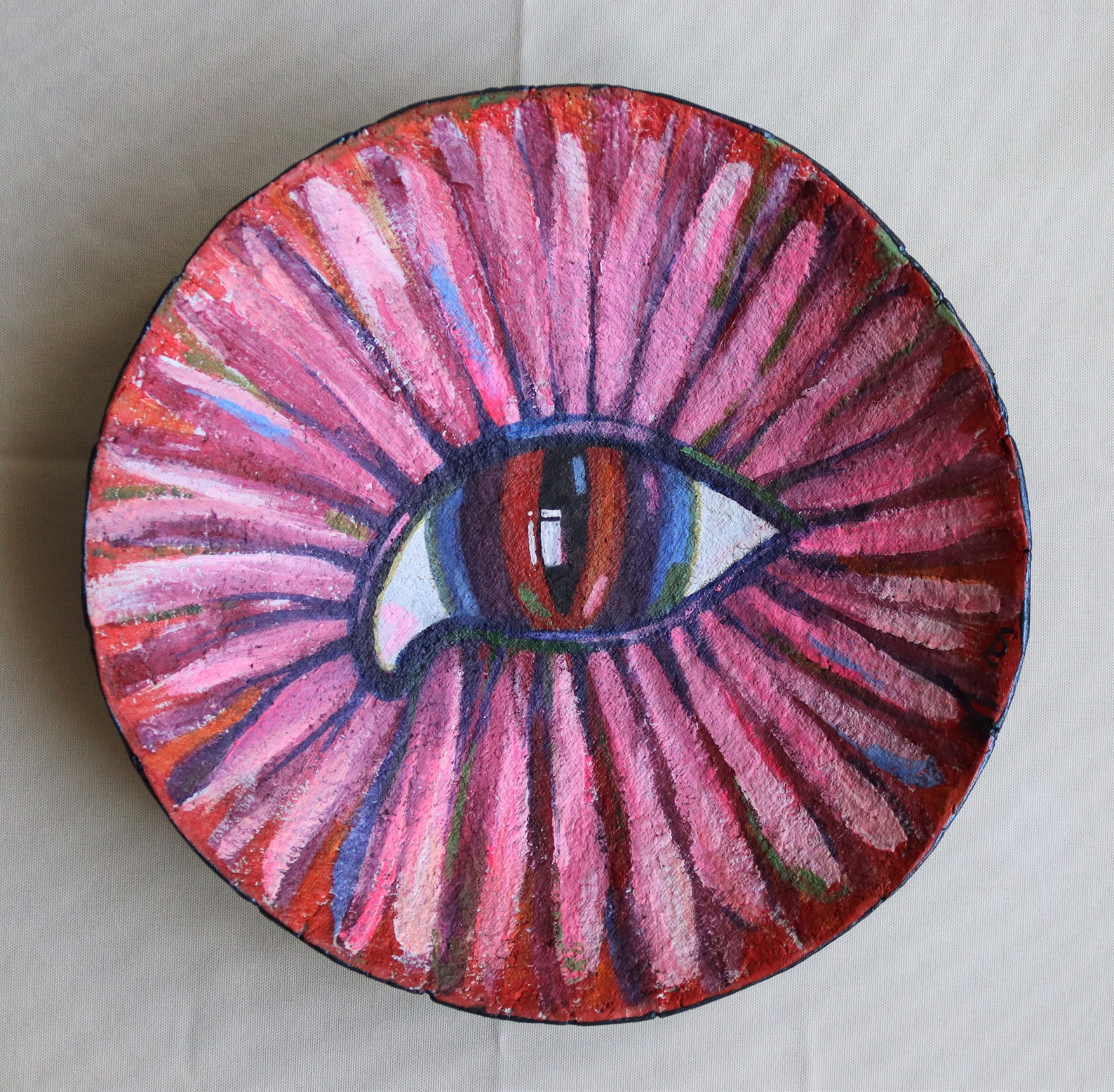 Handpainted Paper Mache Bowl: Abstract Eye Design, Red & Pink Plate - Etsy