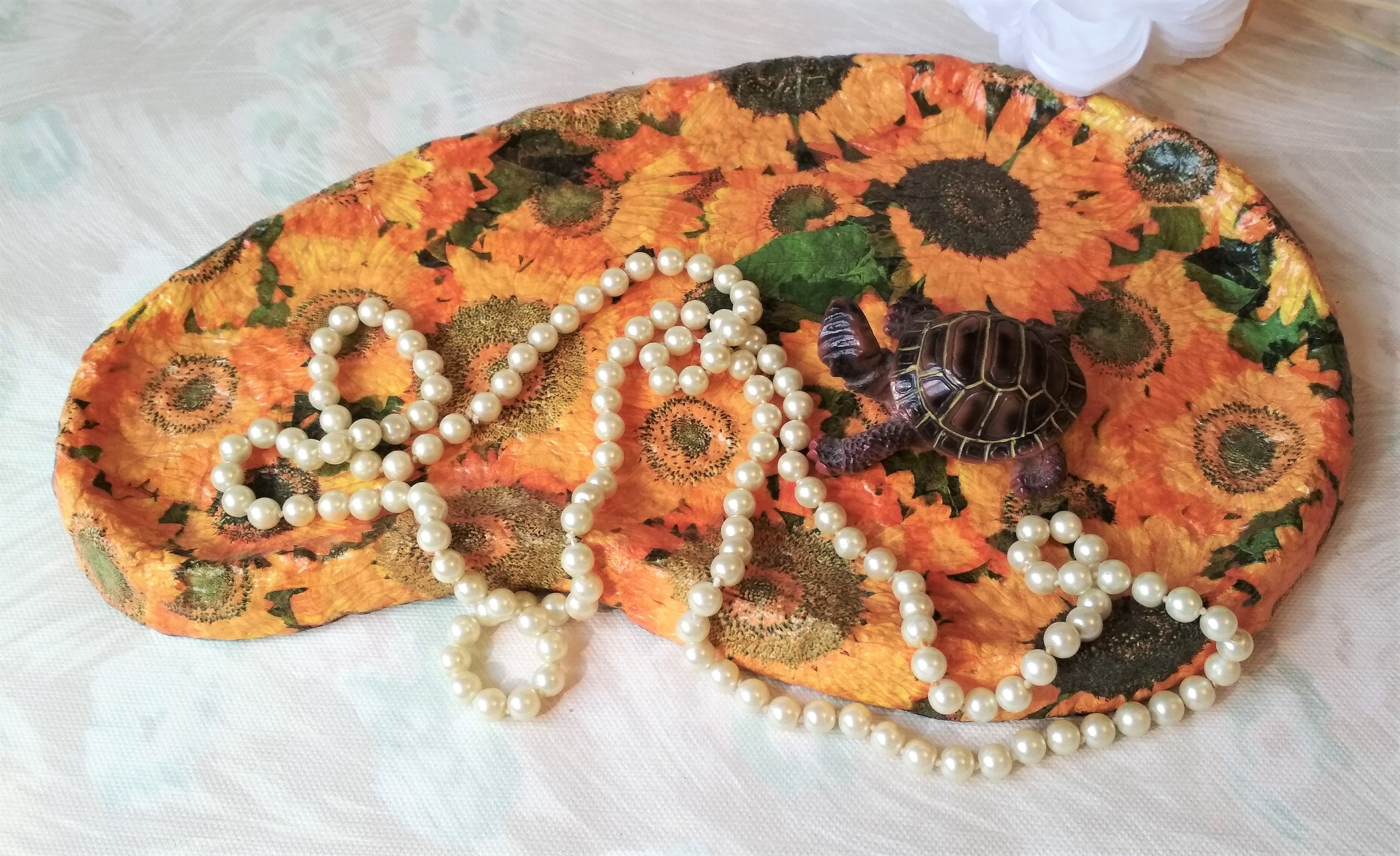 Decorative Paper Mache Plate With Sunflower Decoupage Handmade Art ...