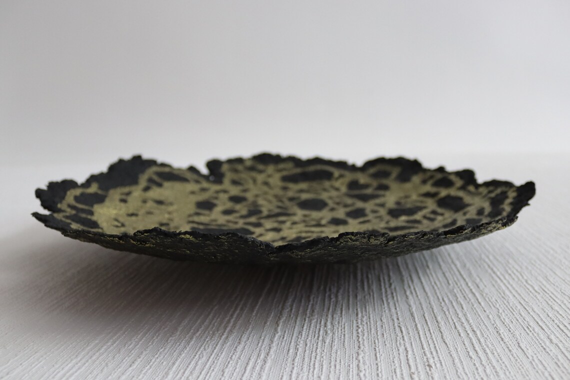 Decorative Black Paper Mache Wall Plate With Golden Abstract - Etsy