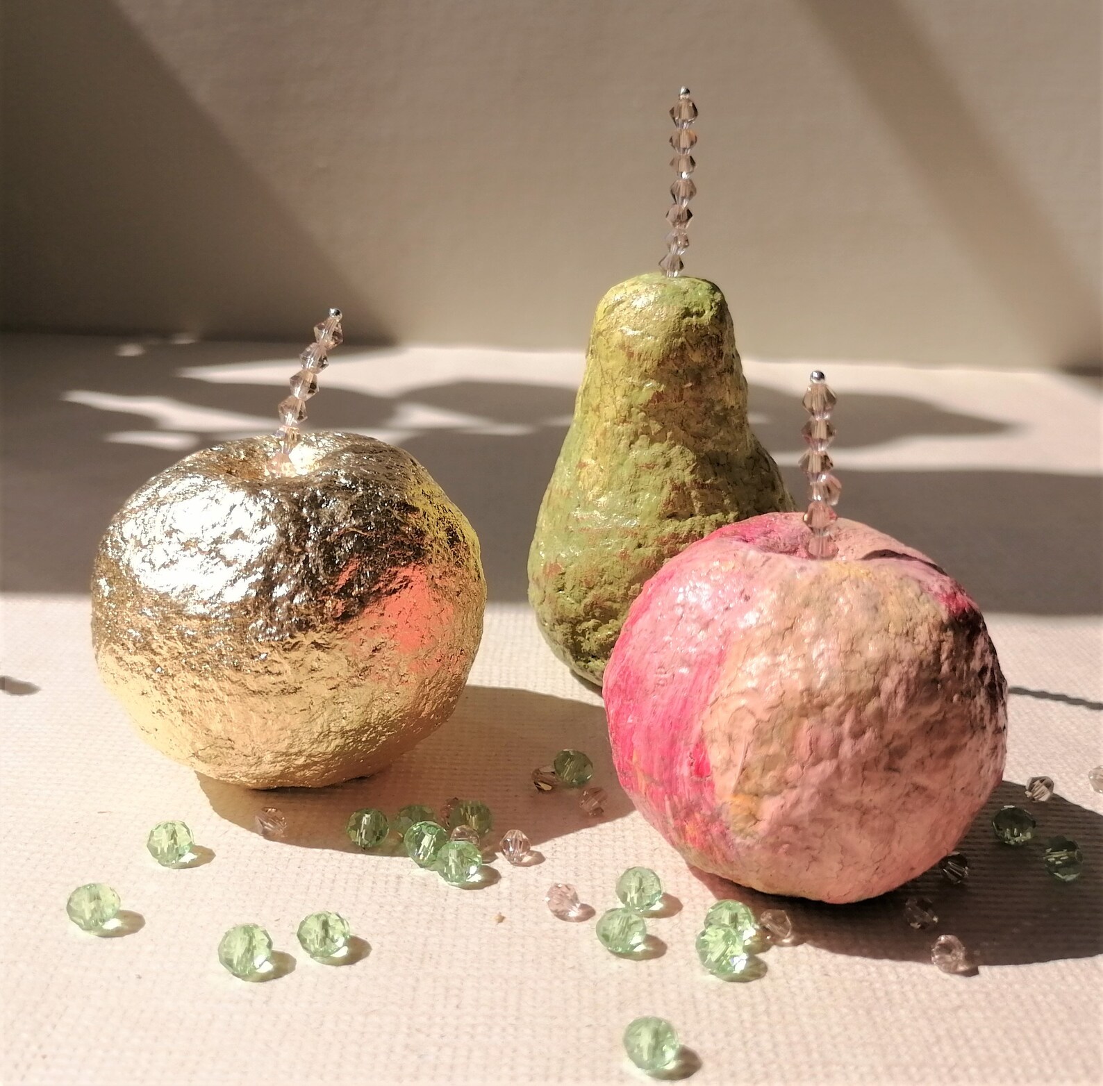 Decorative Paper Mache Apples and Pears With Crystal Stalks. Christmas ...