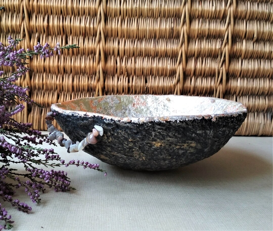 Paper Pulp Vessel With Quartz Handles and Gold and Silver Foil. Unique ...
