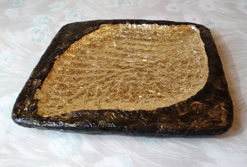 Handcrafted Paper Mache Plate With Gold Leaf Pattern Unique Valentines ...
