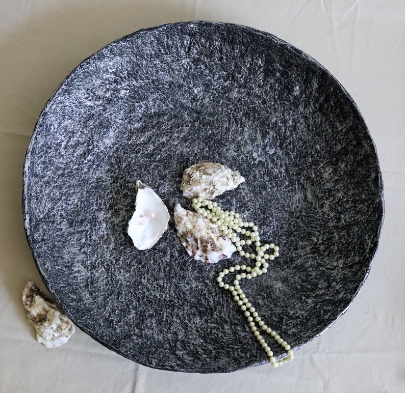 Large Black Paper Mache Plate: Silver Sheen Decorative Tray - Etsy