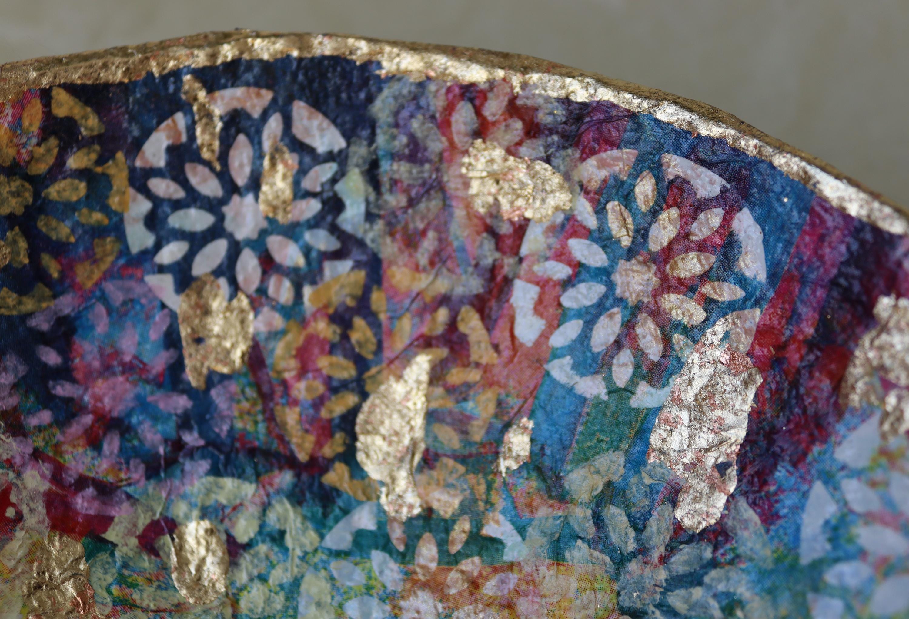 Floral Paper Mache Bowl: Autumn Colors, Gold Flecks Decor - Etsy