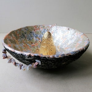 Paper Pulp Vessel With Quartz Handles and Gold and Silver Foil. Unique ...