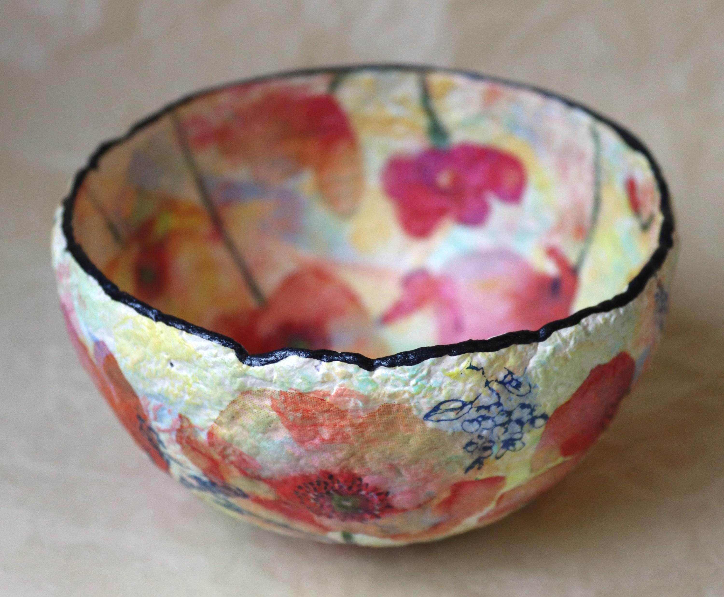 Bright, Cheerful Paper Mache Bowl With Poppys. Decorative Recycled ...