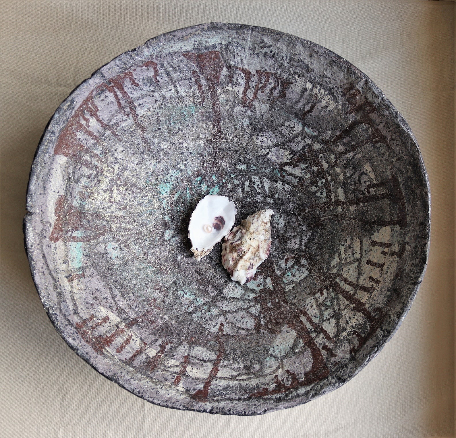 Large Paper Mache Abstract Painted Bowl. Recycled Papier Pulp Vessel ...