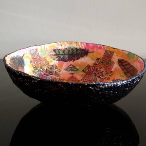 Native American Style Paper Mache Bowl With Feather and Ornaments ...