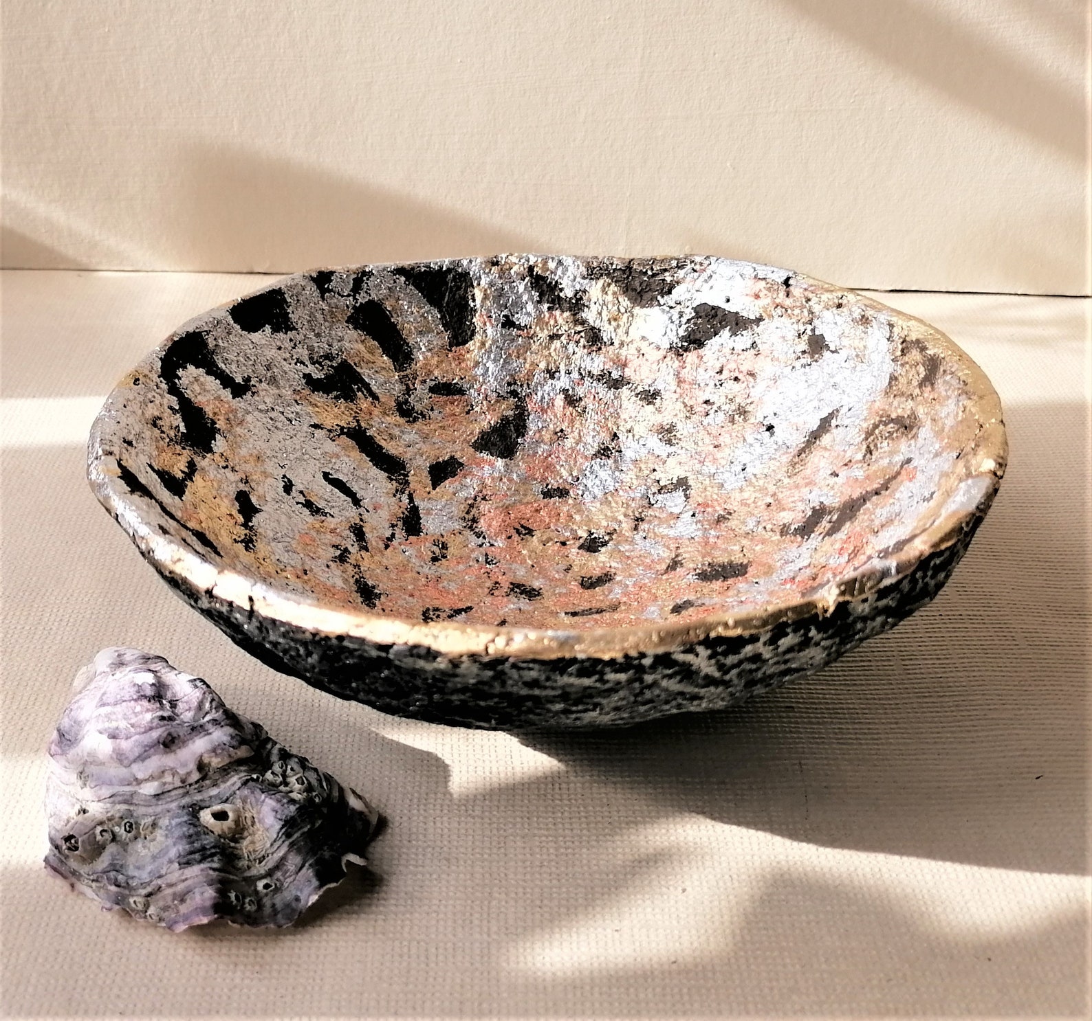 Paper Pulp Vessel With Gold and Silver Foil. Unique Papier Mache ...