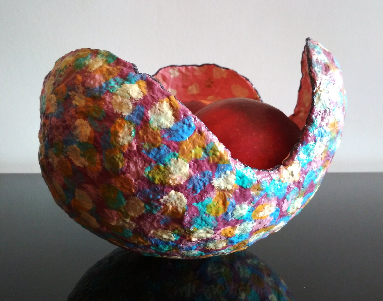 Bright Paper Mache Fruit Bowl, Handmade Art Decor. Beautiful Candy Dish ...