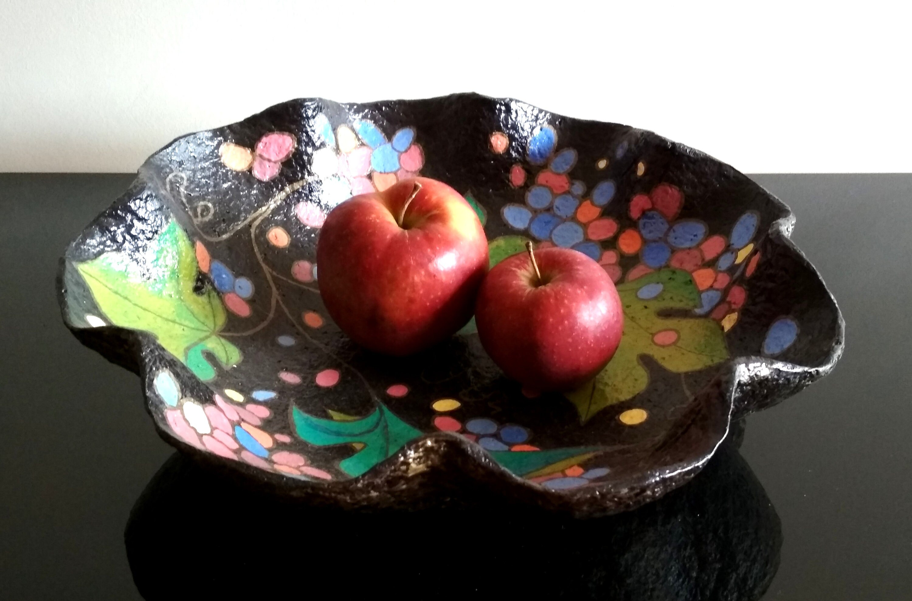 Large Paper Mache Bowl With Handpainted Grape. Recycled Papier ...