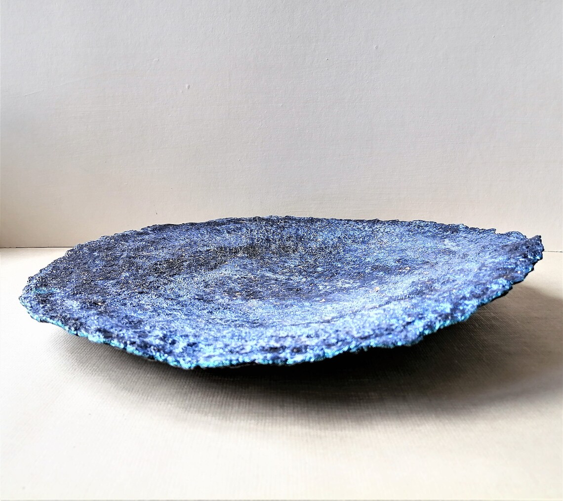 Dark Blue Large Paper Pulp Plate. Decorative Tray. Unique Artwork From ...
