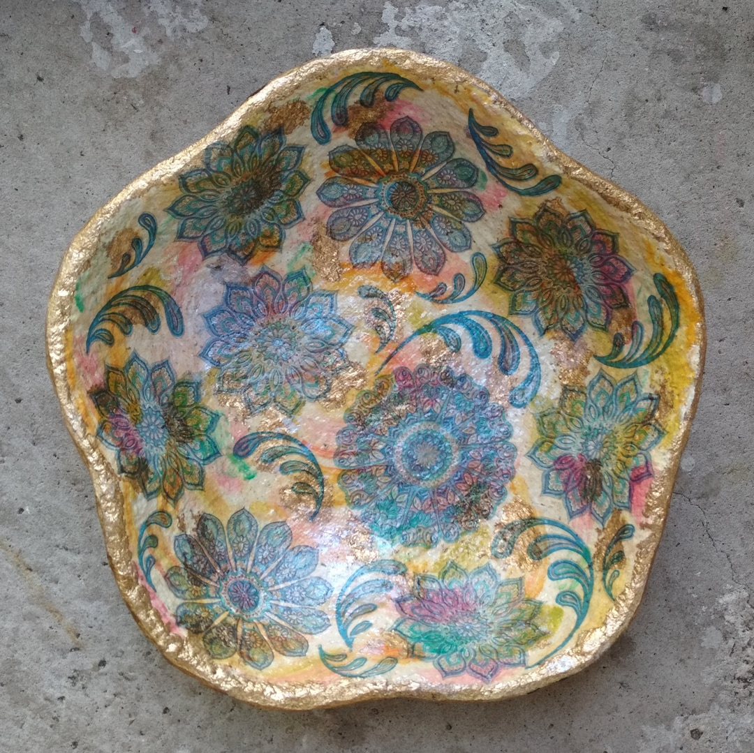 Handcrafted Candy Plate Oriental Style Handmade Paper Mache Bowl ...