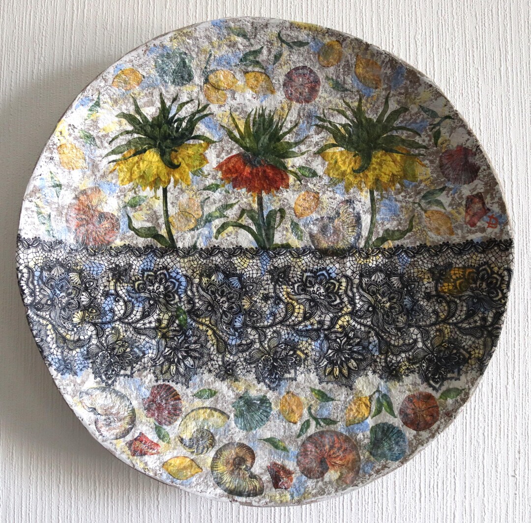 Paper Mache Wall Plate With Crown Imperial Fritillaria and Shells ...