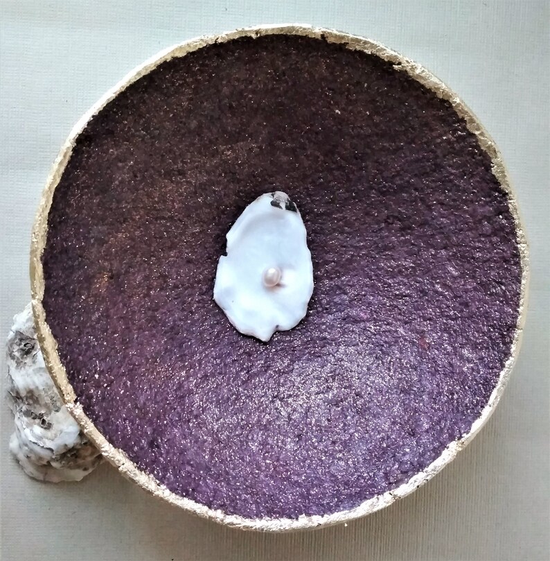 Purple Papier Mache Bowl With Gold Glitter and Gold Rim. Recycled Paper ...