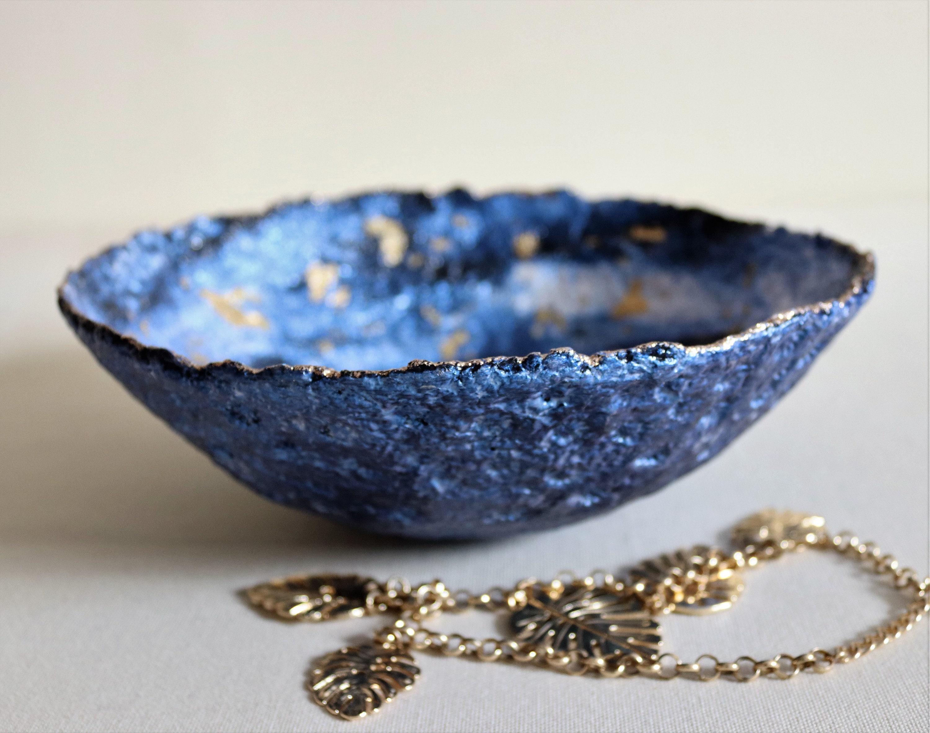 Blue Paper Mache Bowl With Gold Flecks. Decorative Recycled Paper Plate ...