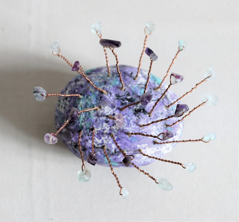 Purple Flowering Paper Mache Stone With Colored Purple and Green ...